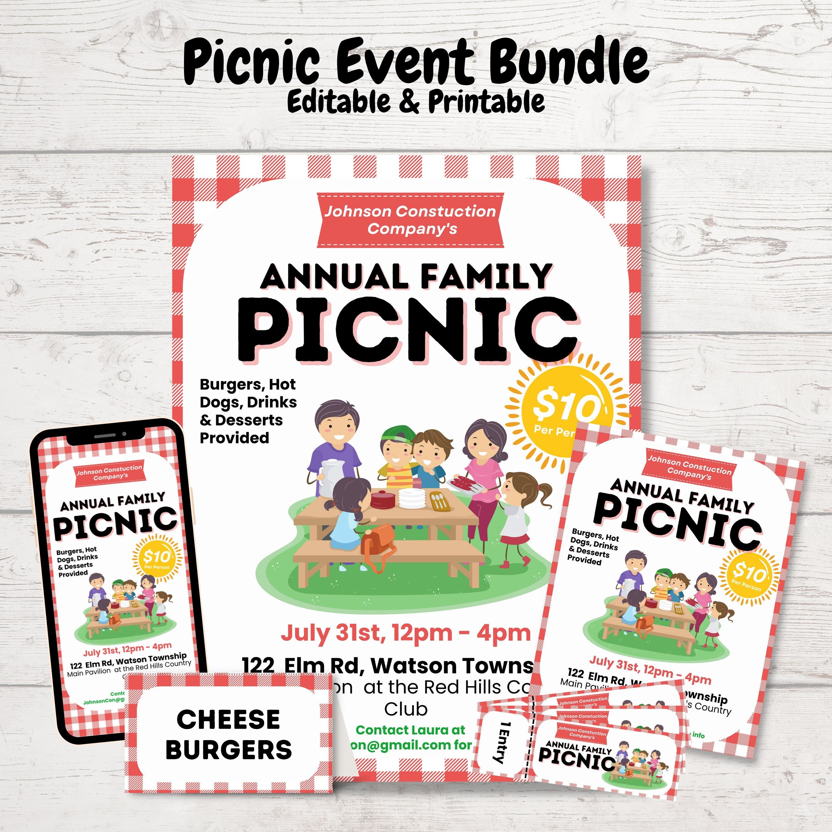 EDITABLE Picnic Event Bundle Flyer, Poster, Buffet Cards, Tickets ...