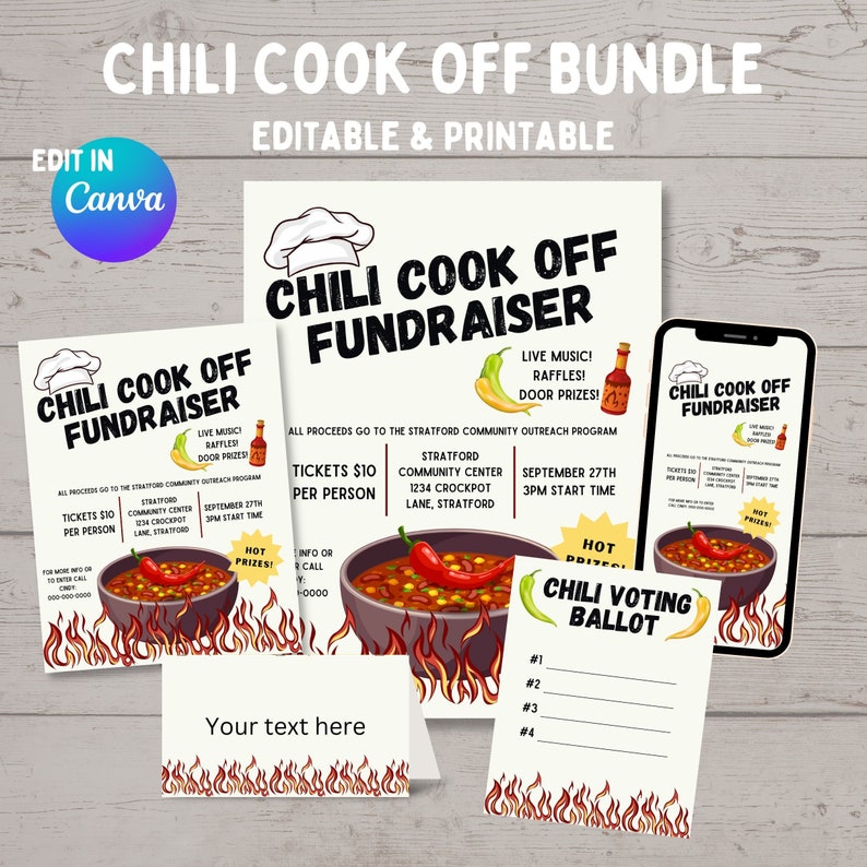 EDITABLE Chili Cook off Fundraiser Printables | Includes Flyer, Poster ...