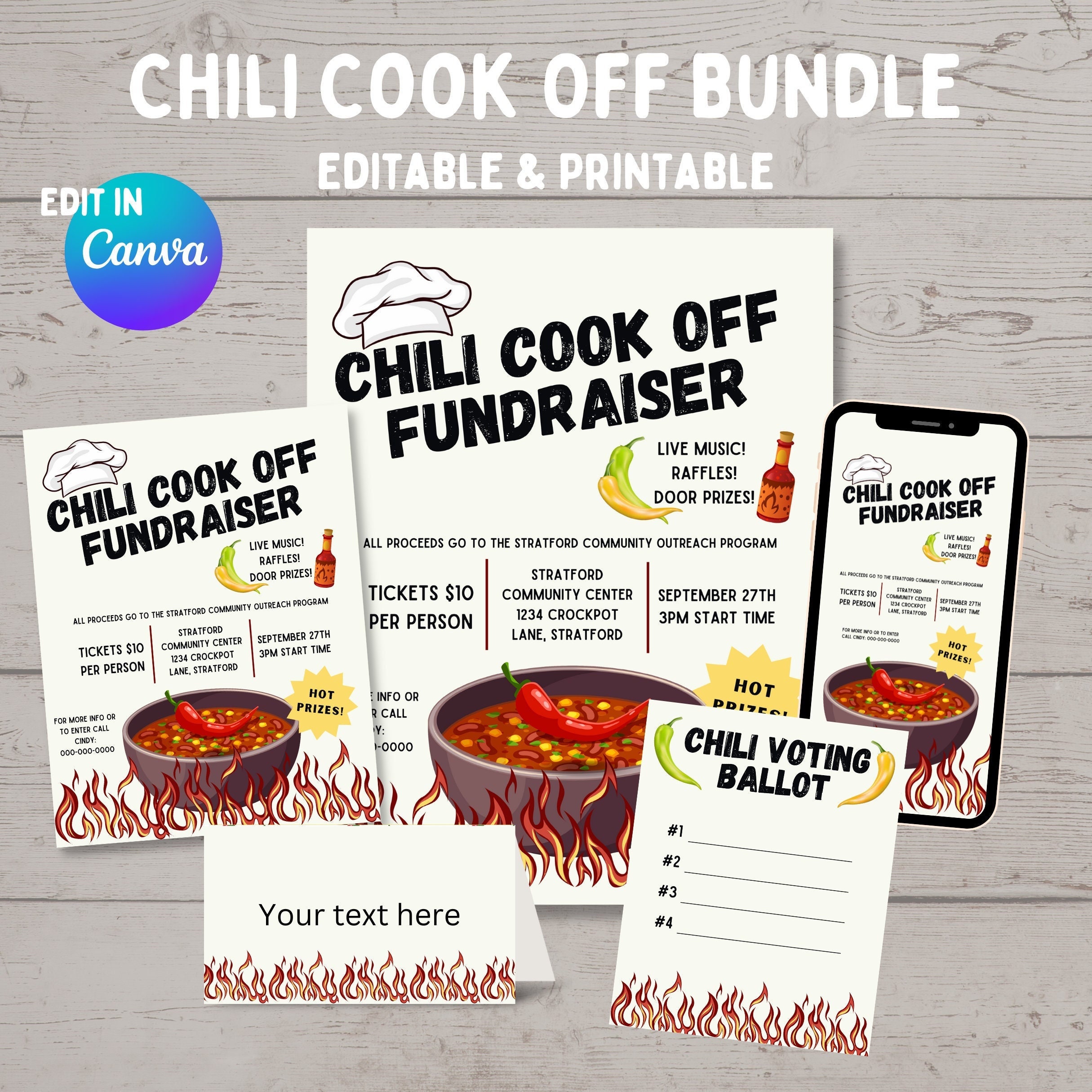 EDITABLE Chili Cook off Fundraiser Printables | Includes Flyer, Poster ...