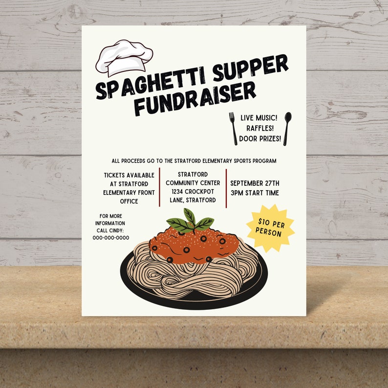 Spaghetti Supper Fundraiser Template Bundle| Includes Flyer, Virtual ...