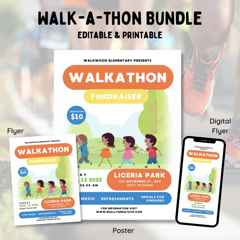 EDITABLE Walk-a-thon Fundraiser Template Bundle | Includes Poster ...