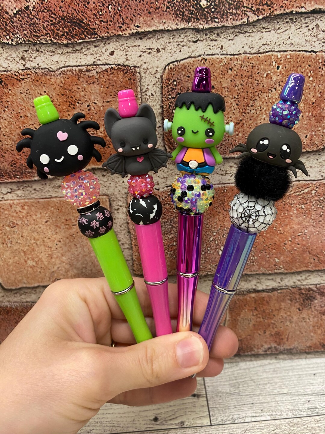 3D Halloween Spooky Frankie Bat Spider Beaded Ballpoint Ink Pen ...
