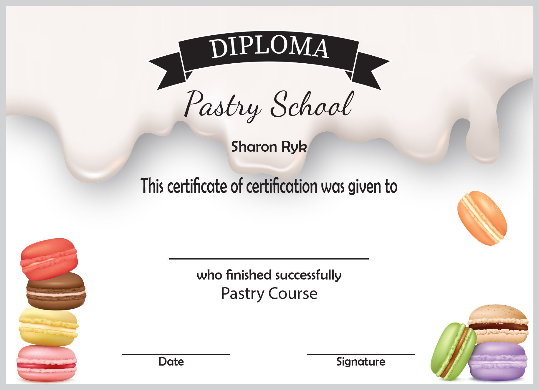 Diploma for Personalized Pastry Chef Courses Cakes - Etsy