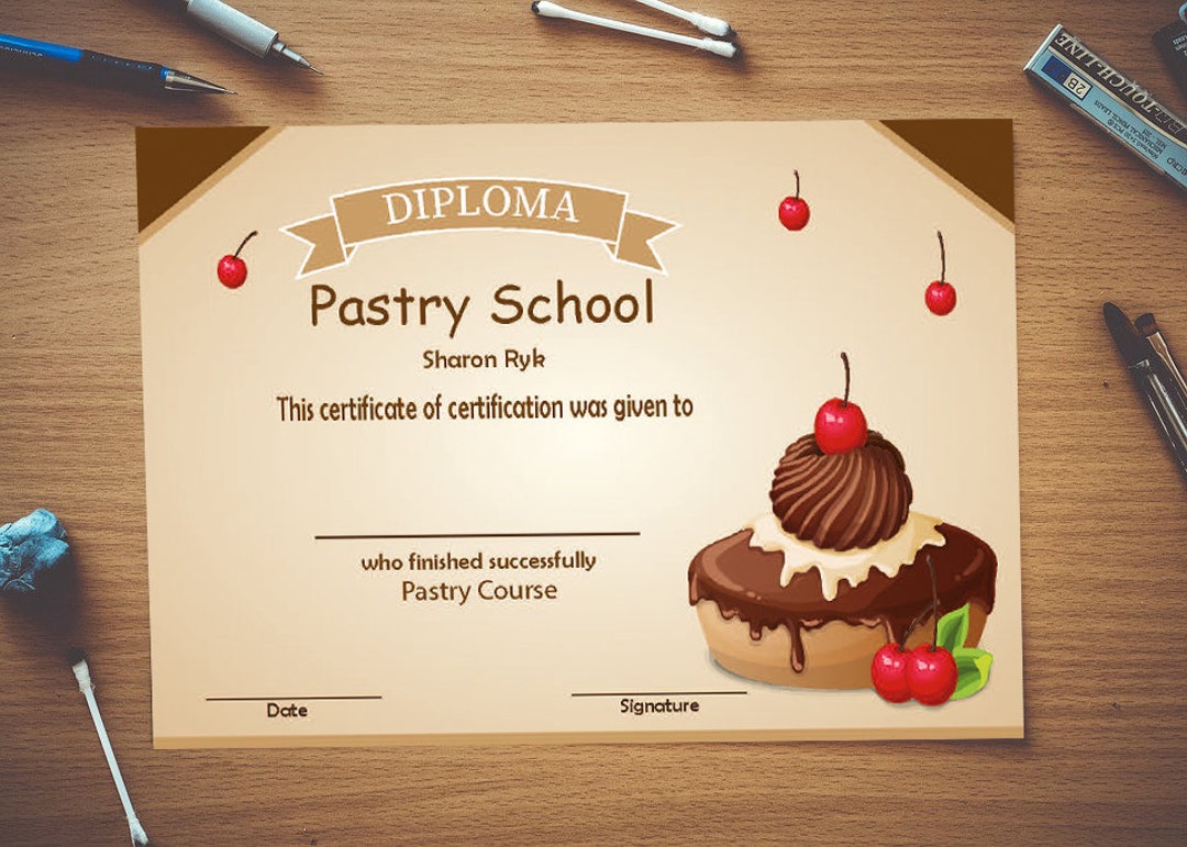 Diploma for Personalized Pastry Chef Courses Cakes Certificate Courses ...