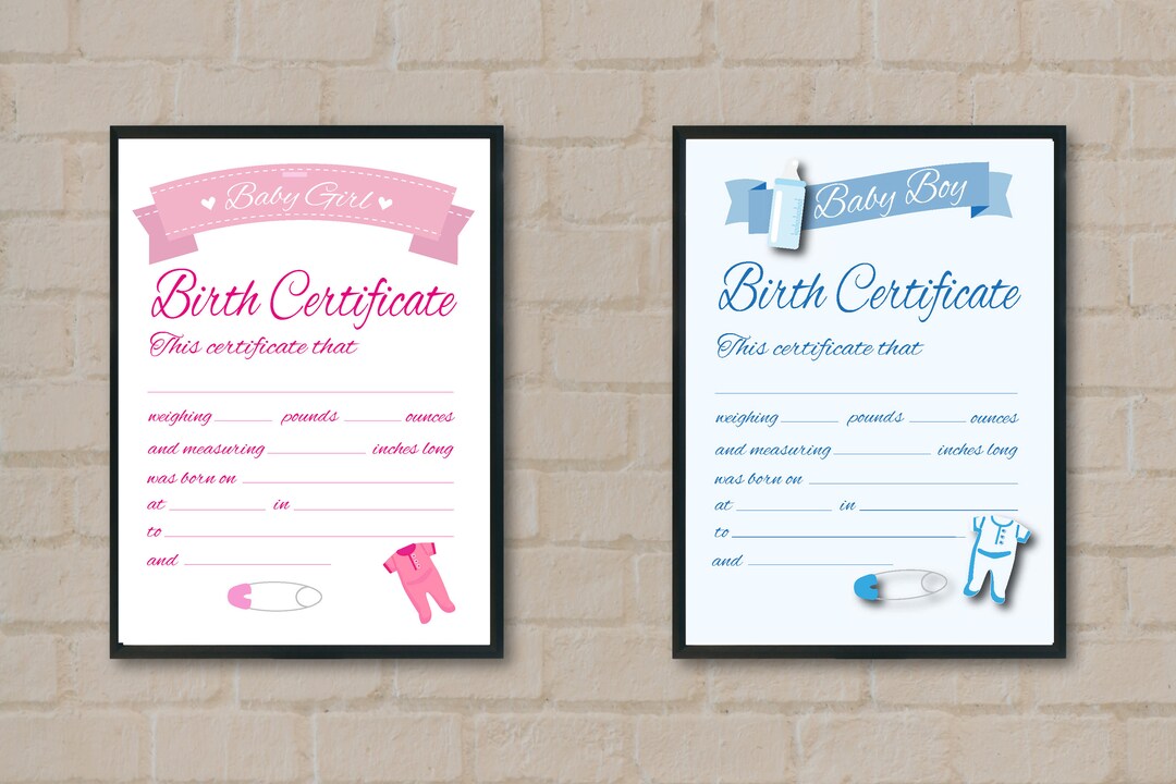 Pink and Light Blue Birth Certificate Designed for the Babies - Etsy