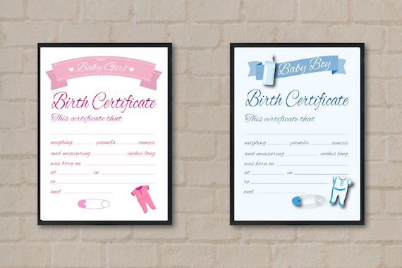 Pink and Light Blue Birth Certificate Designed for the Babies | Etsy