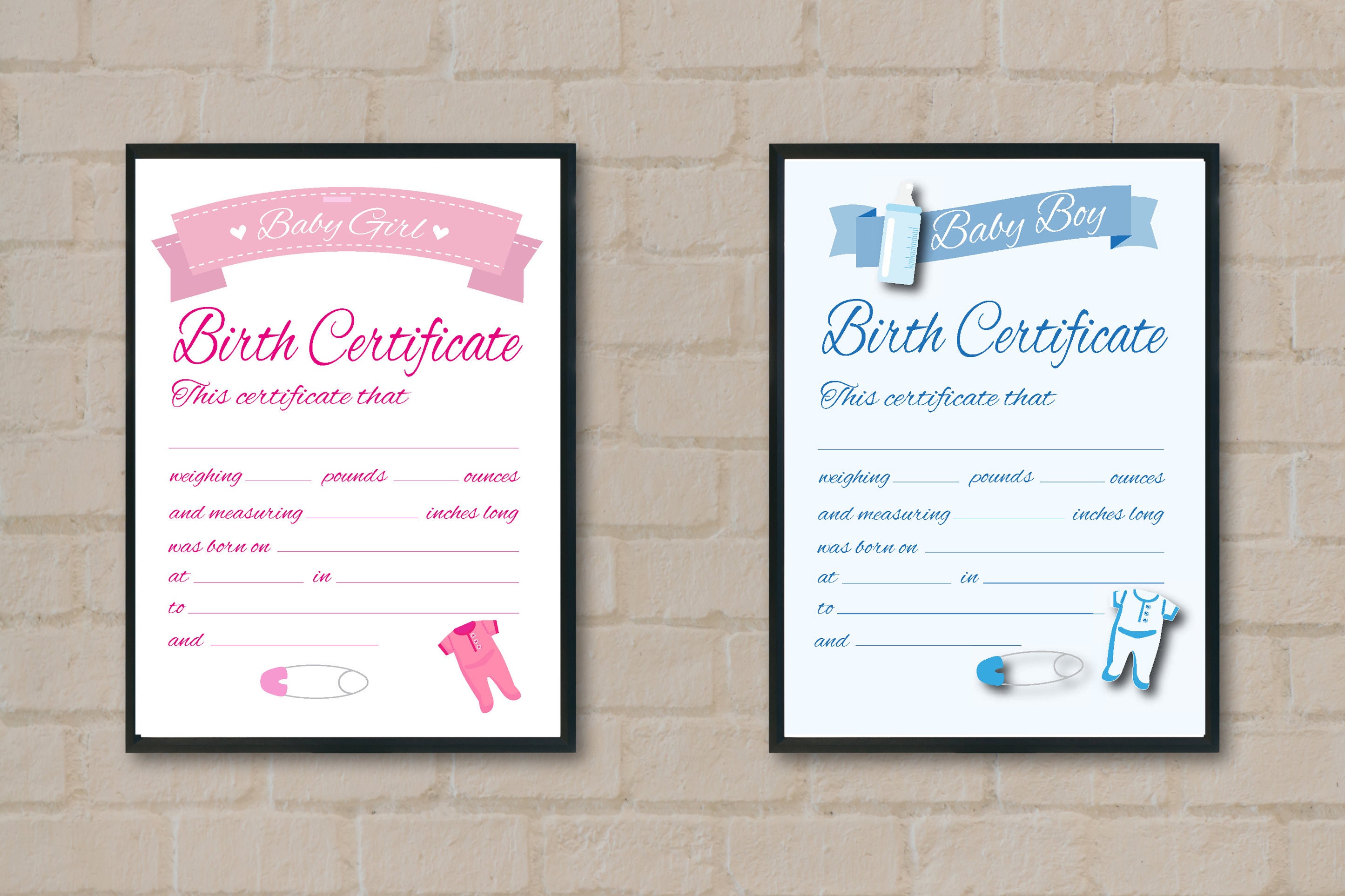 Pink and Light Blue Birth Certificate Designed for the Babies | Etsy