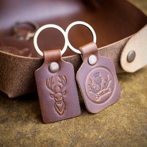Handmade Leather Highland Stag Key Chain: Scottish Souvenir - Etsy