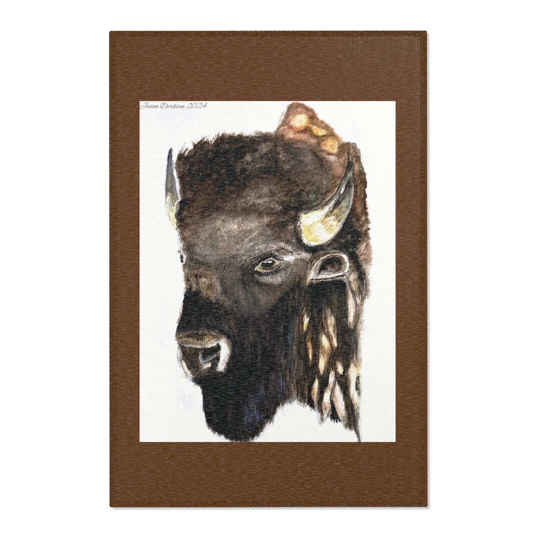 Bison Area Rug, Southwest Bison Western Home Decor, Wildlife Watercolor ...