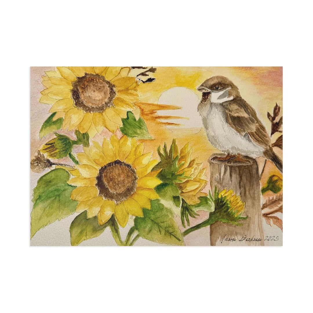 Bird & Sunflower Art Postcards: Nature Greeting Cards - Etsy