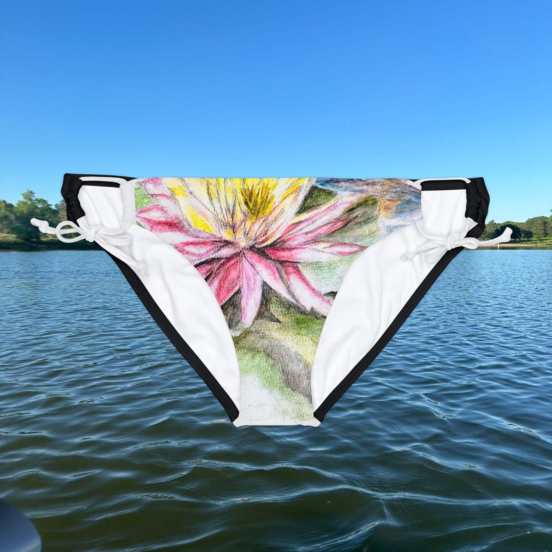 Water Lily Loop Bikini Bottom, Floral Swimwear, Tie Side Bathing Suit ...