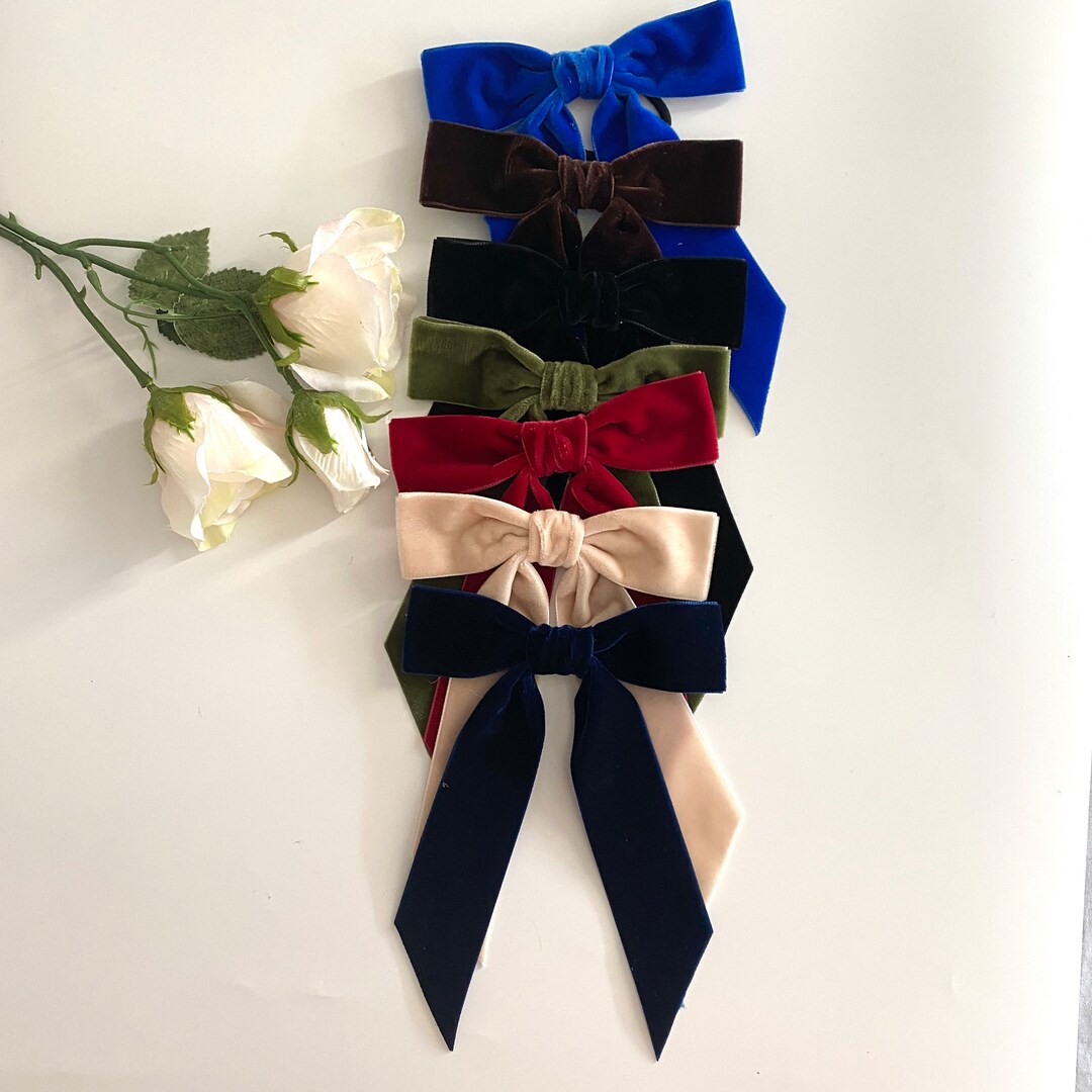 Velvet Hair Bow Clips, Velvet Long Tail Bow, Hair Bows for Women, Large ...