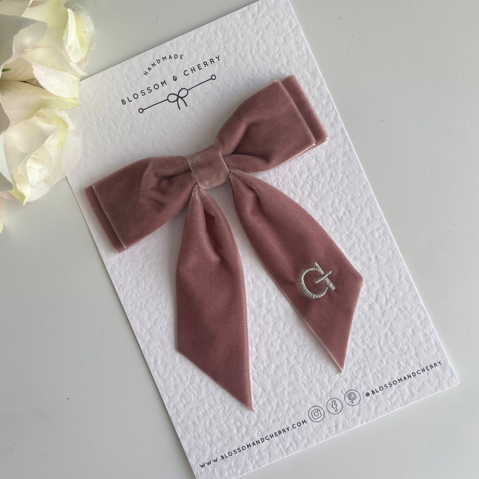Personalised Velvet Hair Bow, Monogram Initial Velvet Short Tail Bow ...