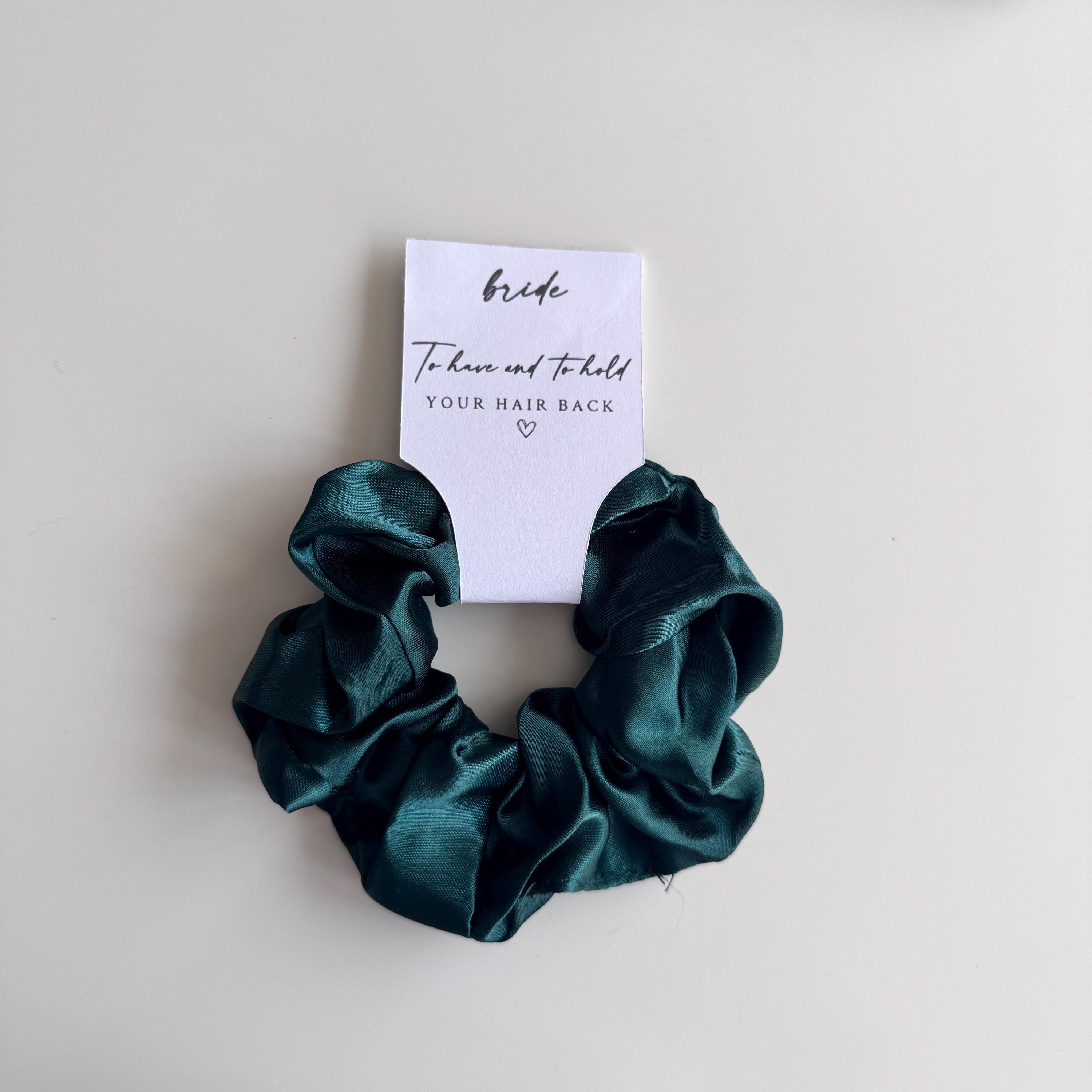 Dark Green Bridesmaid Proposal Gift, Satin Scrunchie With Bridal Tag ...