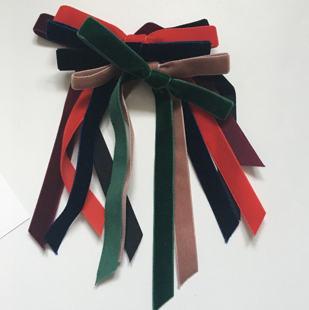 Velvet Skinny Hair Bow, Thin Velvet Long Tail Bow, Minimalist Bow Clip ...