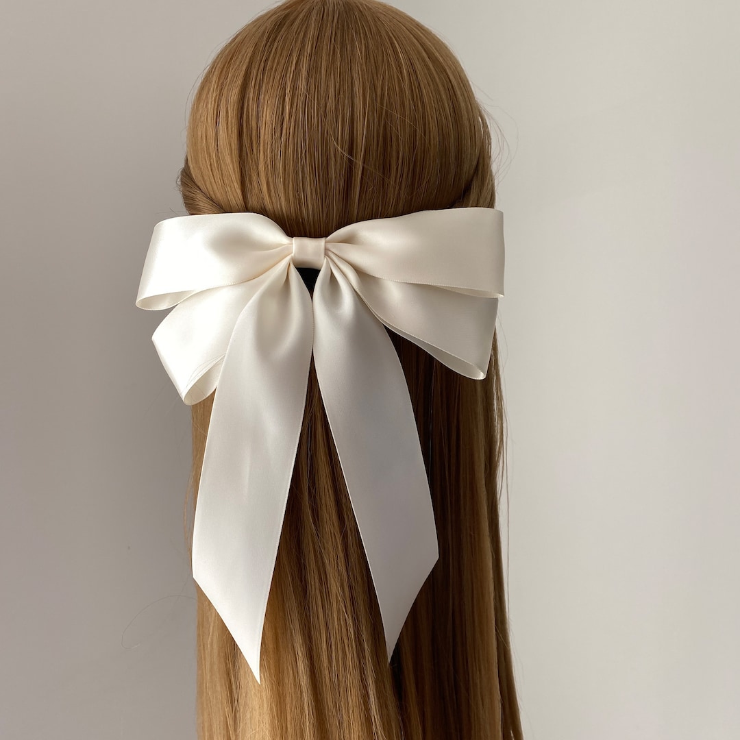 Oversized Ivory Satin Long Tail Bow, Large Satin Hair Bow, Satin Bow ...