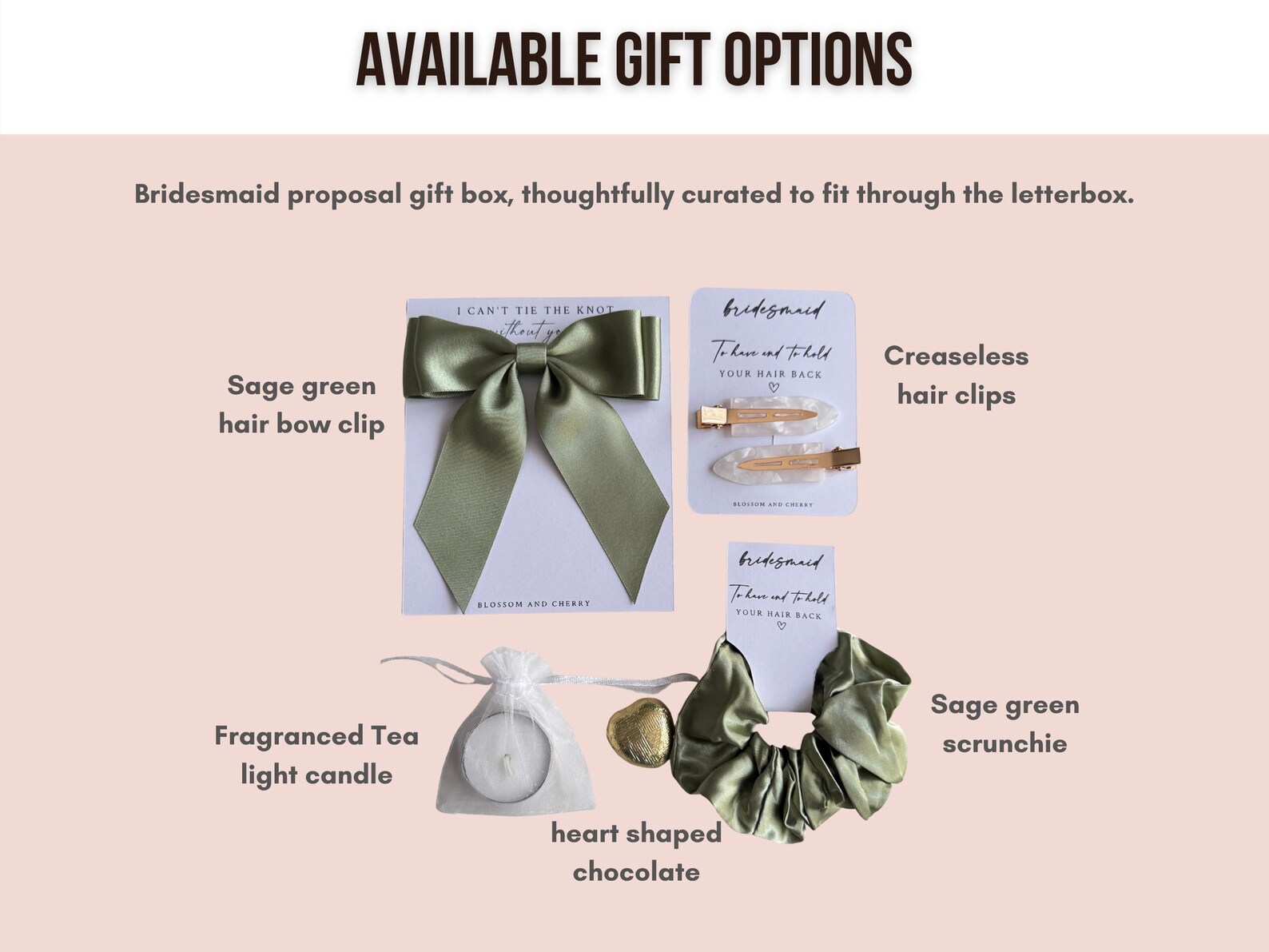 Bridesmaid Proposal Gift Box: Sage Green Satin Bow Set, Personalized ...