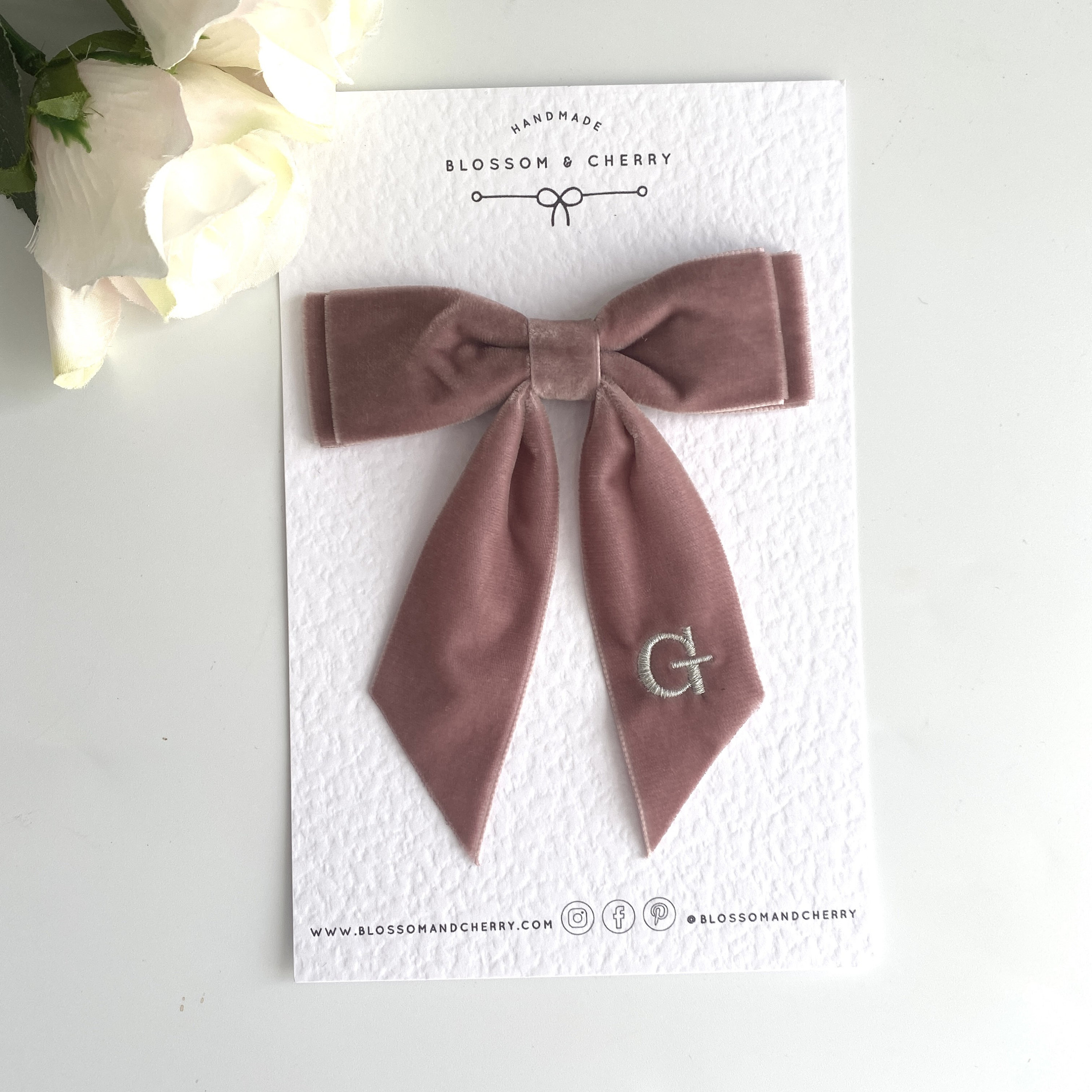Personalised Velvet Hair Bow, Monogram Initial Velvet Short Tail Bow ...