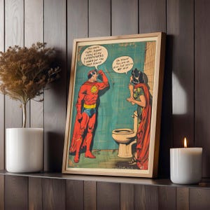 Funny Retro Artwork Bathroom Display Wall Art Superhero Theme Comic ...