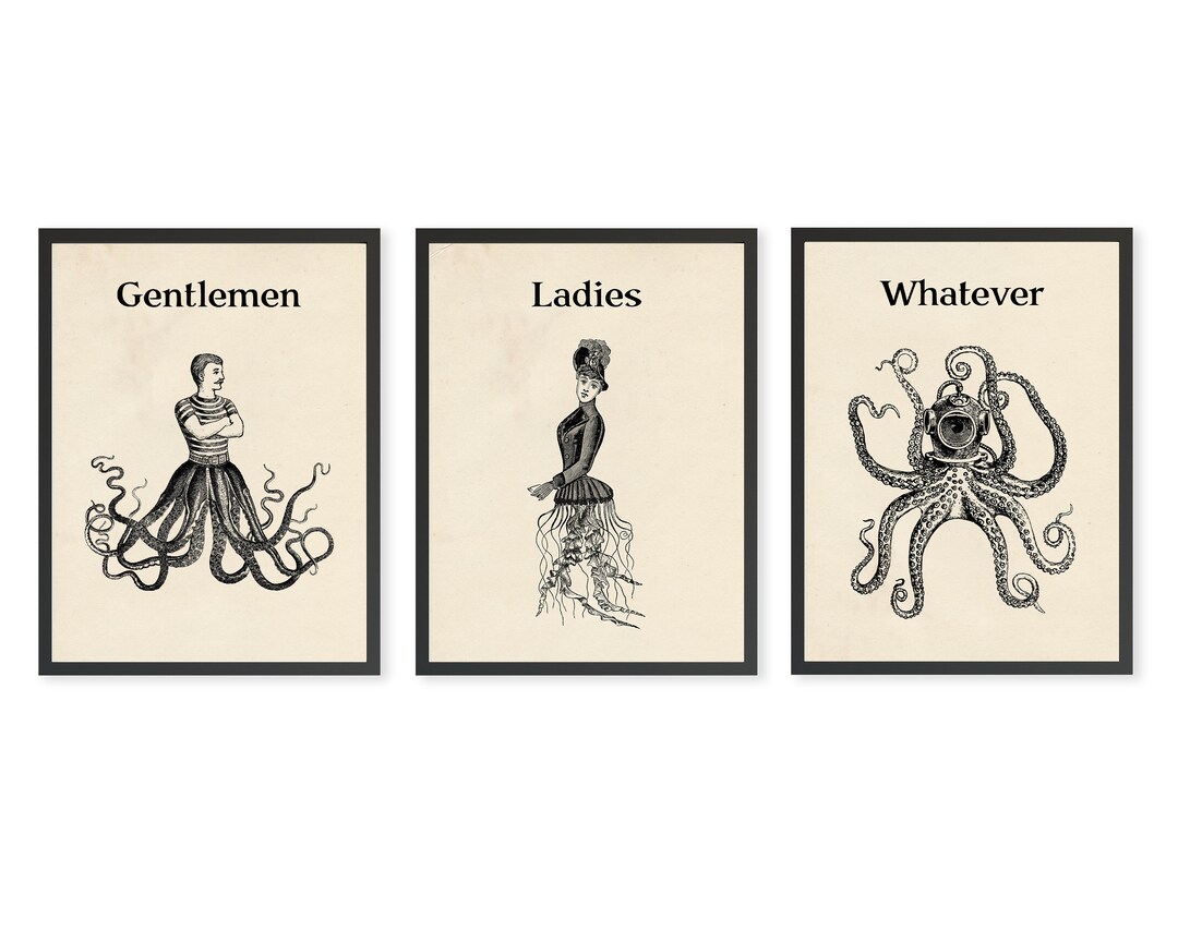 Set of 3 Funny Toilet Signs Set Quirky Bathroom Art Steampunk Print Set ...