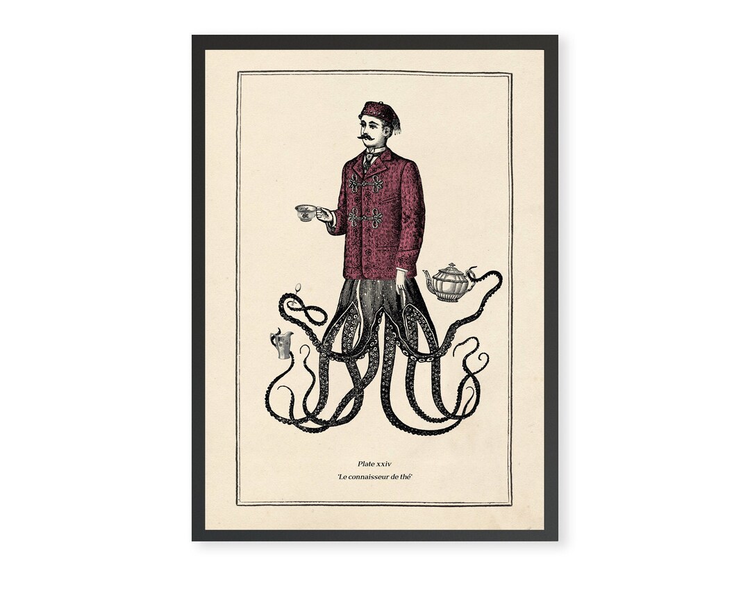 Surreal Tea Print Vintage Gothic Octopus Wall Art Tea - Etsy