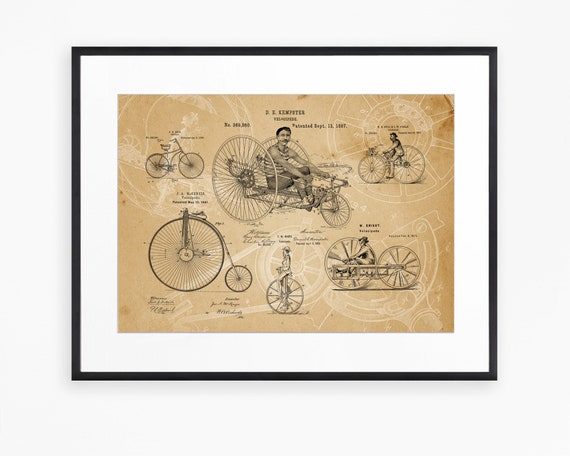 Bicycle Patent Drawing Print Gift for Cyclist Cycling Wall | Etsy