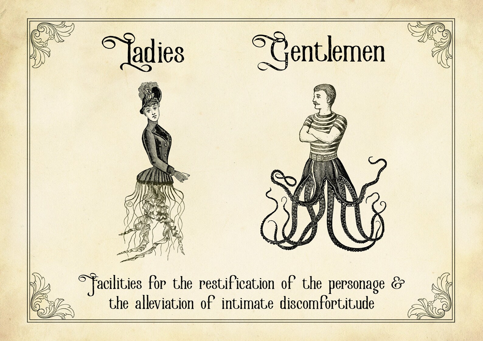 Funny Gothic Ladies Gents Signsteampunk Bathroom Print | Etsy