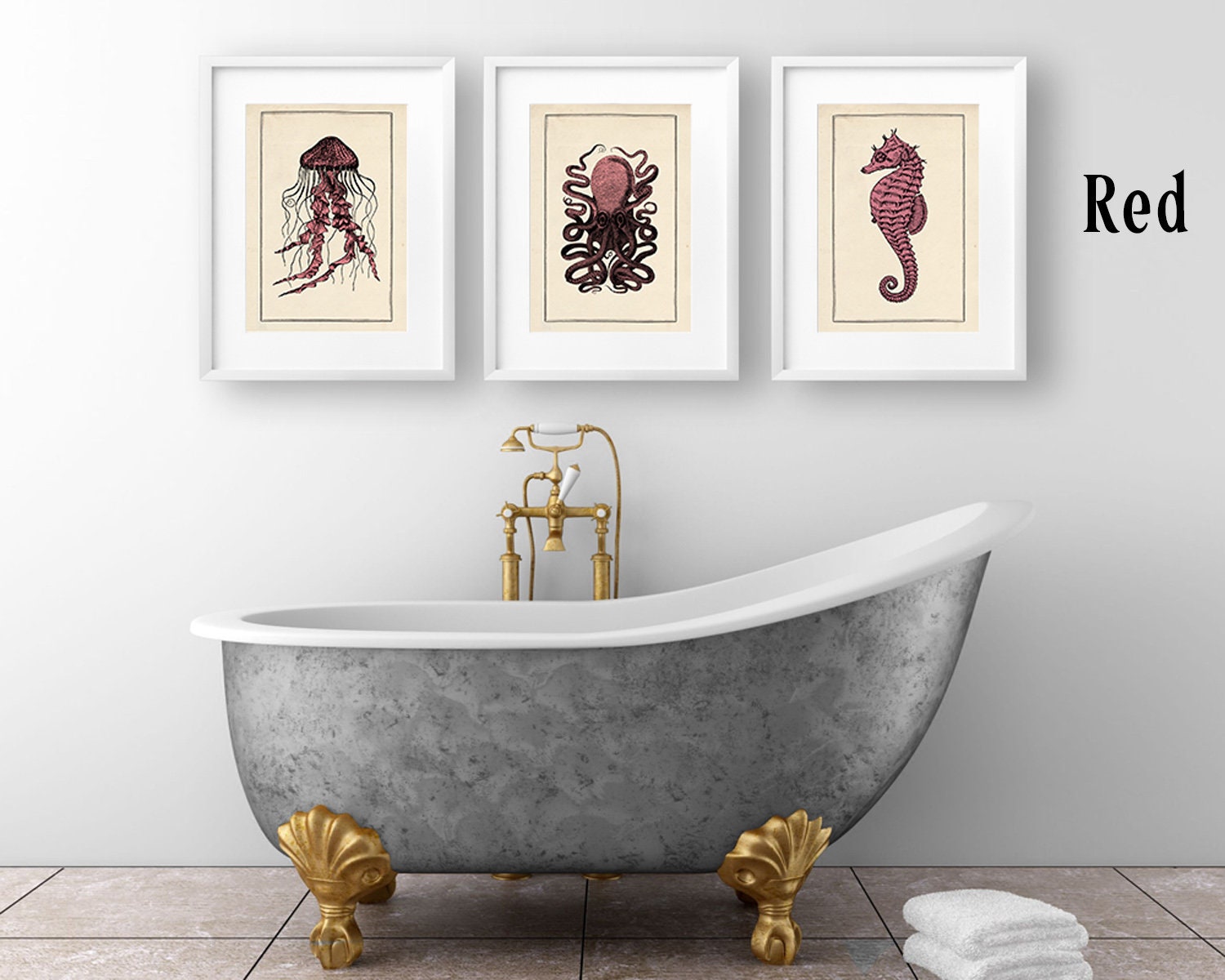 Vintage Bathroom Print Set Antique Sealife Prints Set of 3 | Etsy