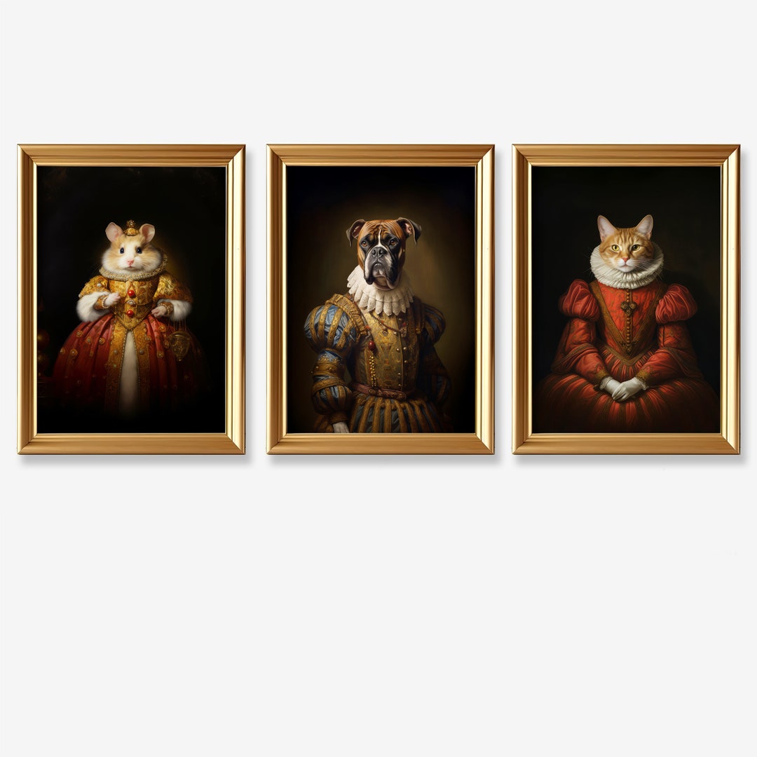 Renaissance Animals, Quirky Animal Set, Cute Pet Prints, Surreal Animal ...