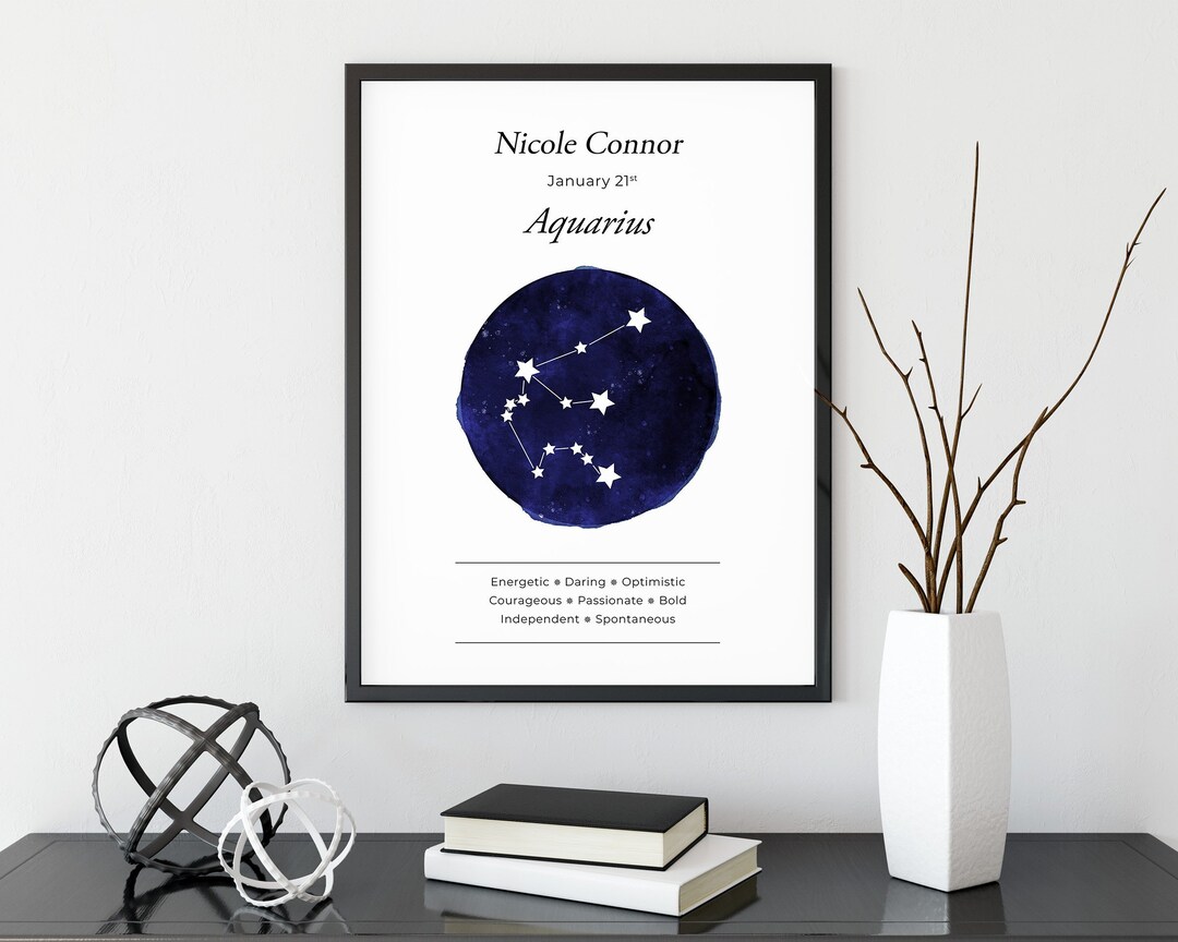 Personalised Zodiac Print Aquarius Star Chart Birthday Zodiac Gift ...