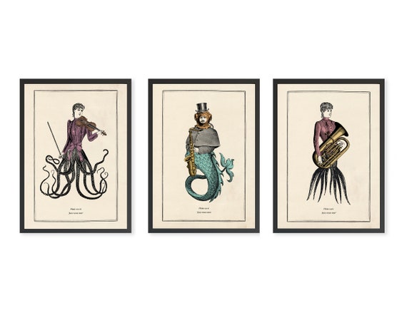 Surreal Gothic Music Print Set Set of 3 Musical Prints | Etsy