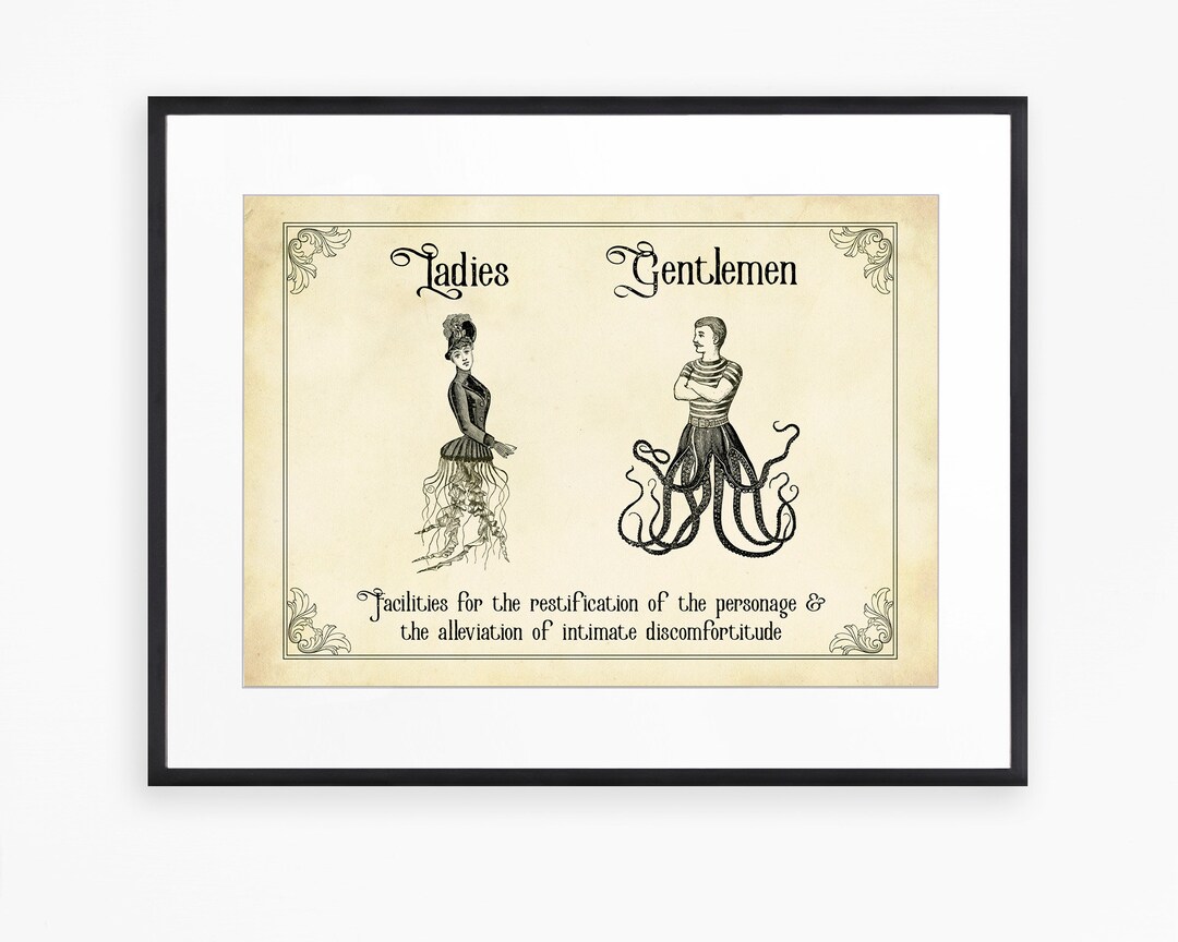 Funny Gothic Ladies Gents Signsteampunk Bathroom Print Quirky Vintage ...