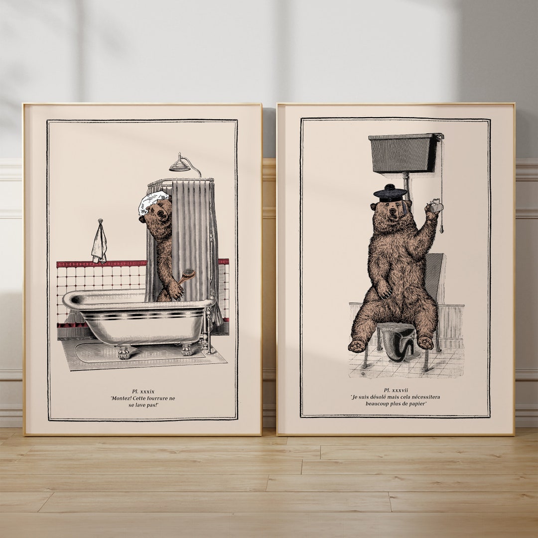 Funny Bear Prints Bathroom Prints Cute Animal Prints Surreal Art ...