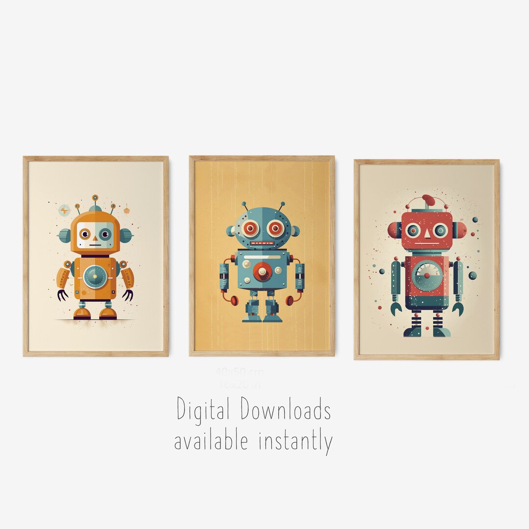 Cute Robot Prints, Scandi Nursery Decor, Boy's Room Art, Nursery Wall ...