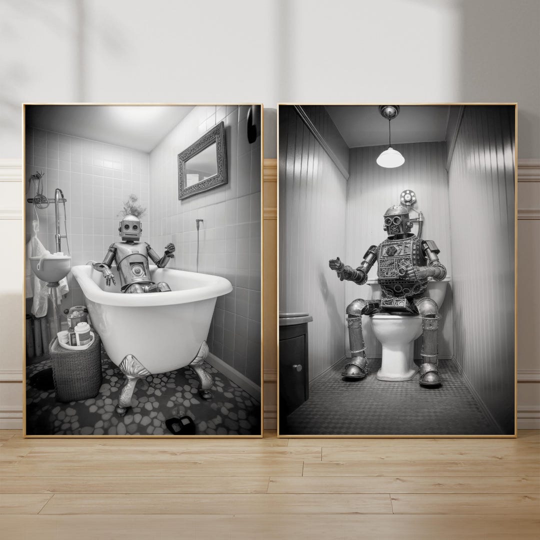 Retro Robot Art for Fun Bathroom Art Prints Quirky Photographs for ...