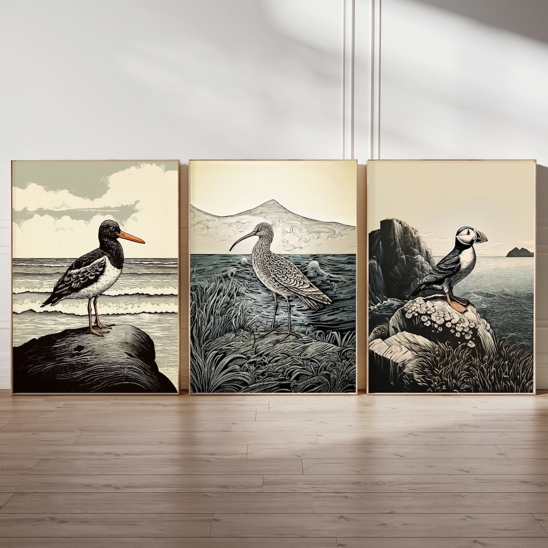 Coastal Wall Art Seabird Print Set Beach House Decor Bird Lover Gift ...