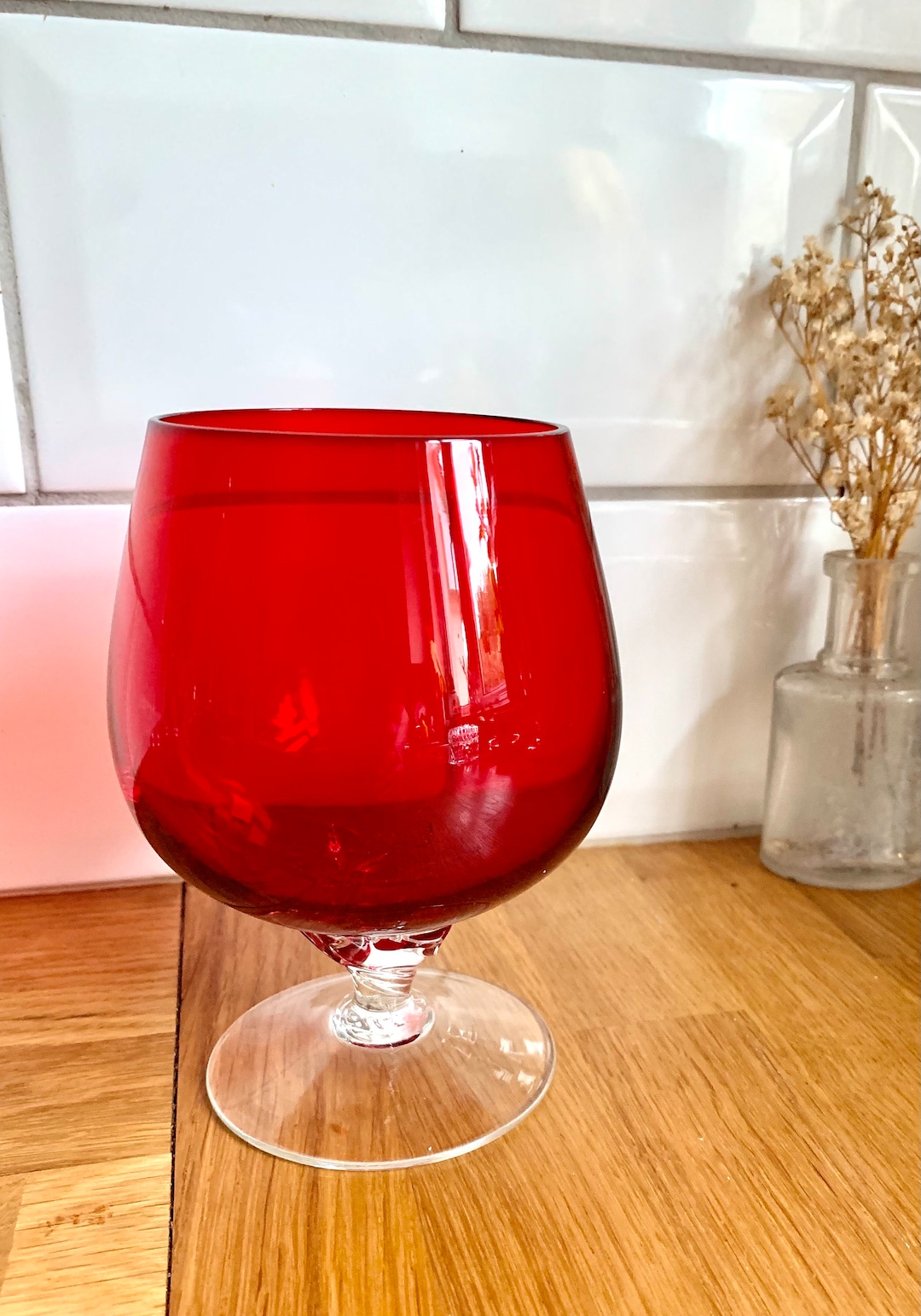 1960's Red Brandy Glass. Mid Century Style Balloon Glass. Vintage Glass ...