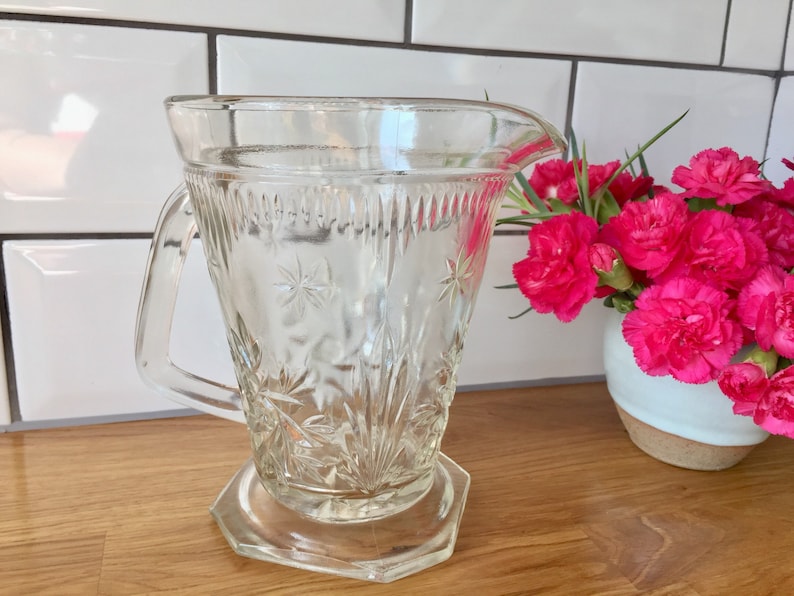 Art Deco Vintage Pitcher or Glass Jug. Pressed Glass Water - Etsy