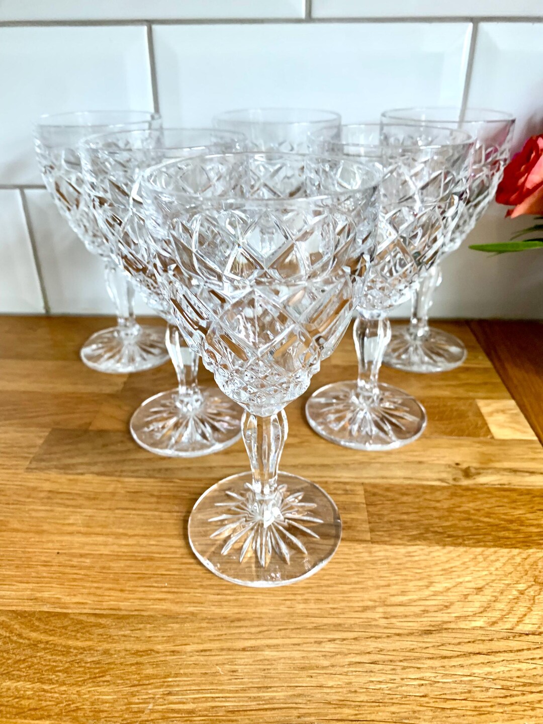 Set of 6 Vintage Cut Glass Wine Glasses. - Etsy