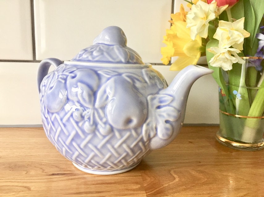 Vintage Wade 'basket of Fruit' Blue Teapot. - Etsy