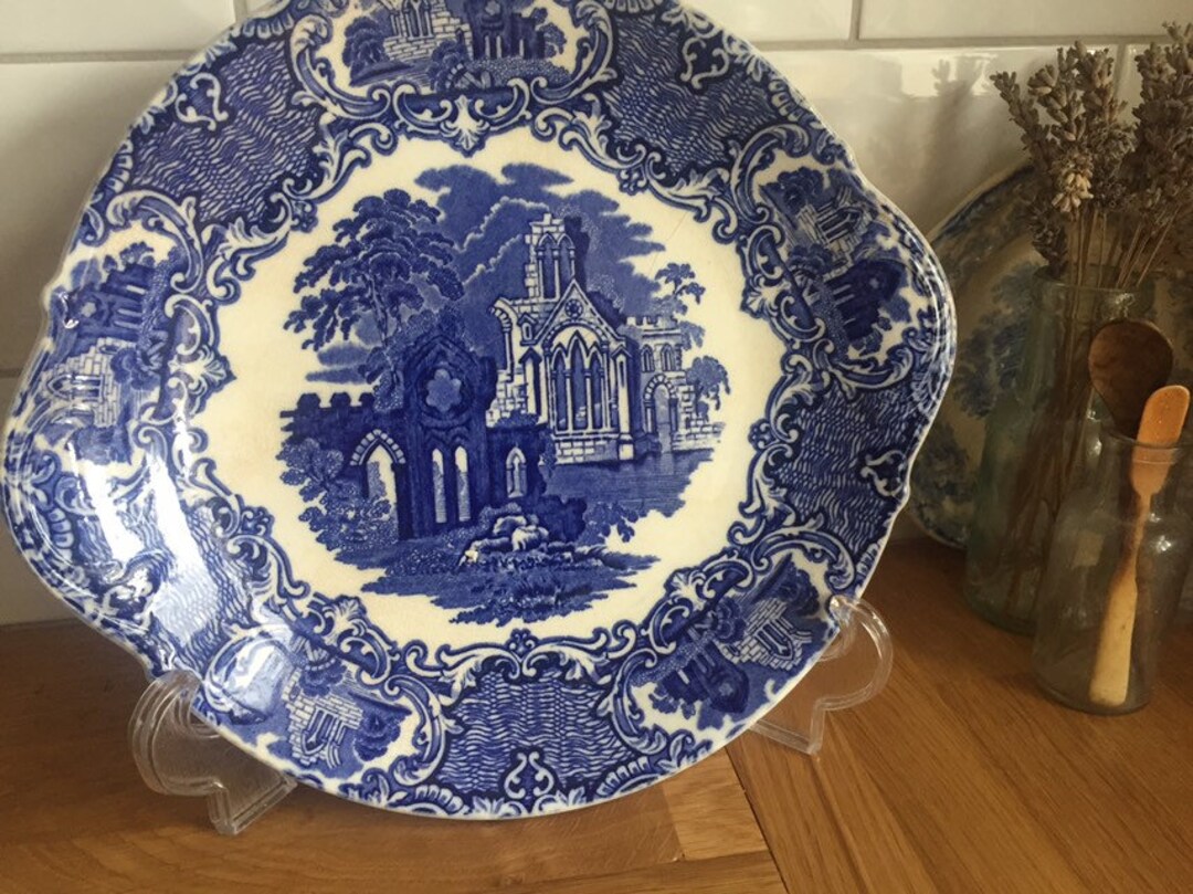 Vintage English Ironstone Tableware Blue and White Cake Plate George ...