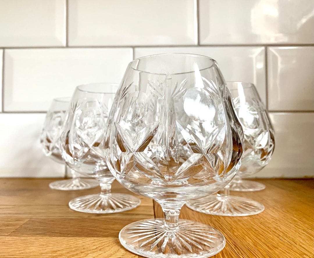 6 Vintage Lead Glass Brandy Glasses. Cognac Balloon Glass. Vintage ...