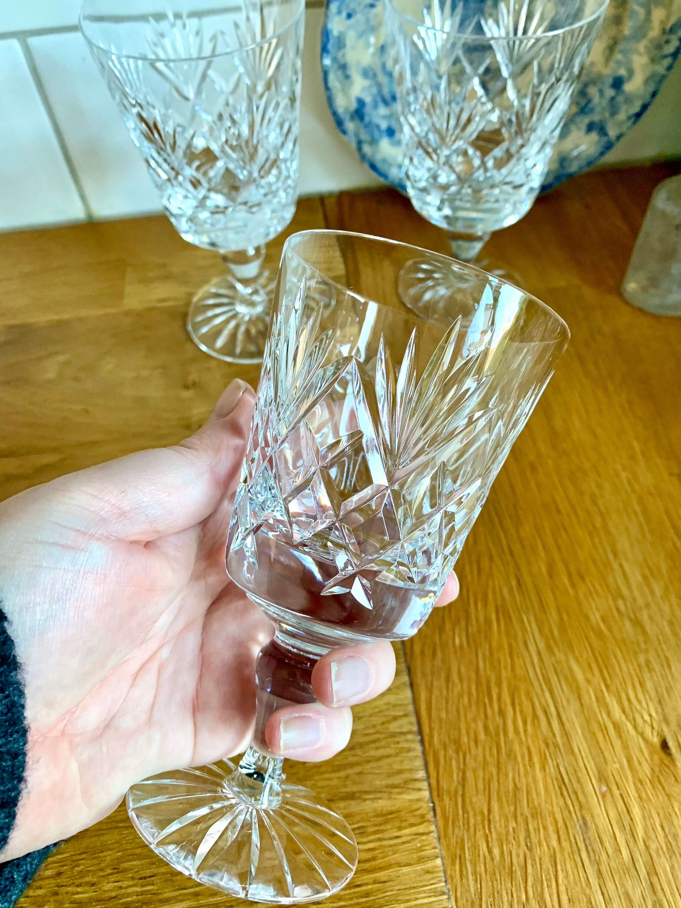 Set of 3 Vintage Faceted Wine Glasses. - Etsy Set of 3 Vintage Faceted Wine Glasses. - Etsy