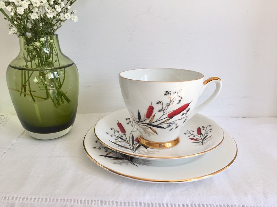 Vintage 1950's Windsor Tea Cup Trio. Mid Century Chic - Etsy