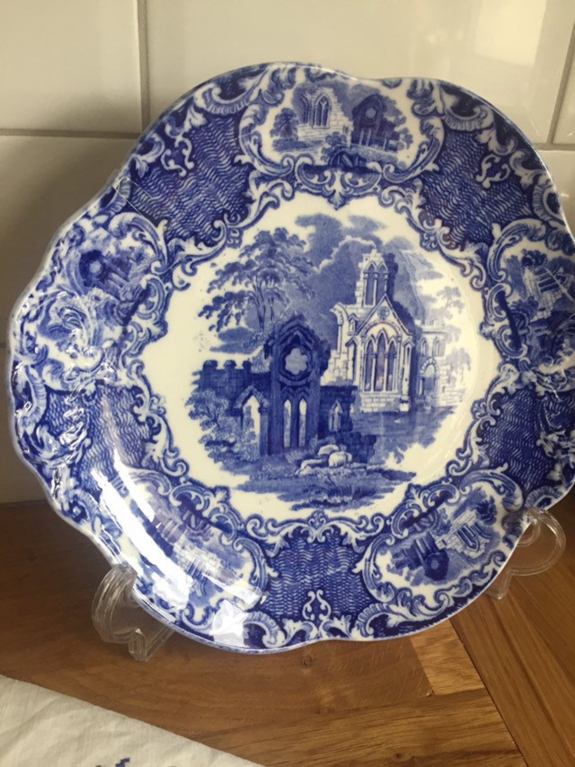 Vintage English Ironstone Tableware Blue and White Cake Plate | Etsy UK