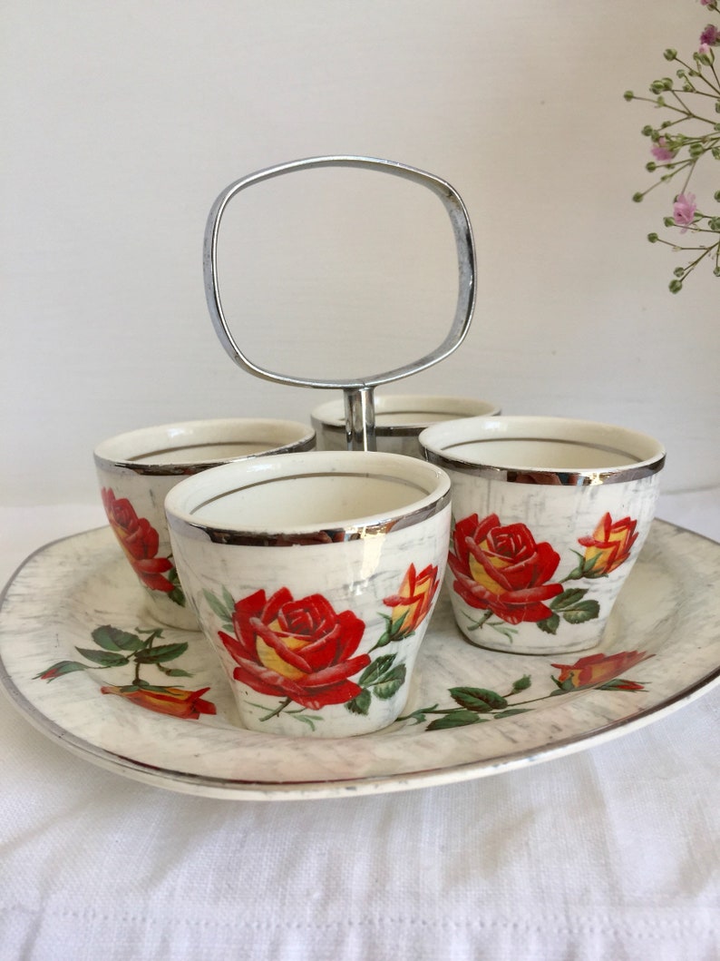 Mid century Midwinter Rose Marie egg cups and | Etsy