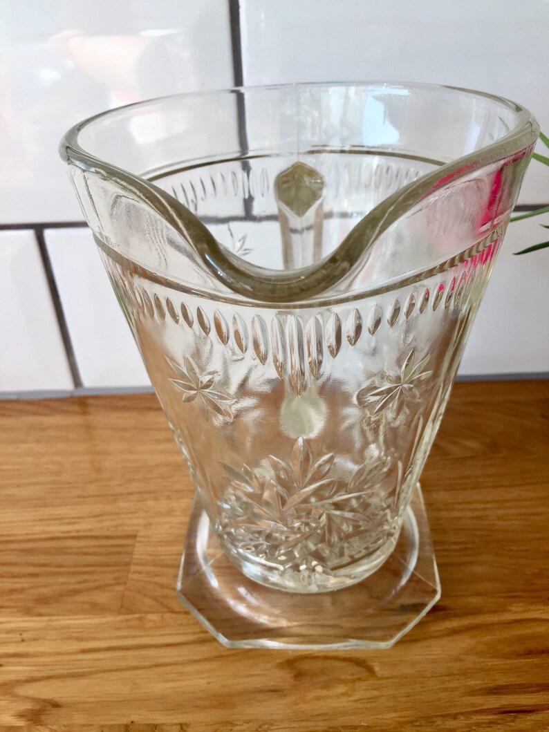 Art Deco Vintage Pitcher or Glass Jug. Pressed Glass Water - Etsy