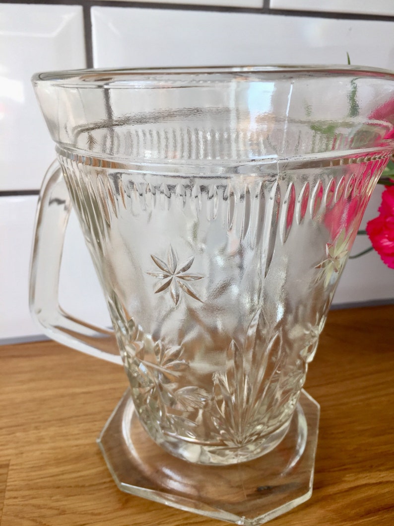 Art Deco Vintage Pitcher or Glass Jug. Pressed Glass Water - Etsy
