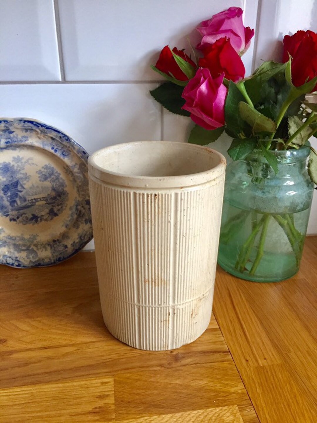 Antique Stoneware Utensil Pot: Large Vintage Vase, Hartley's Jam Pot - Etsy