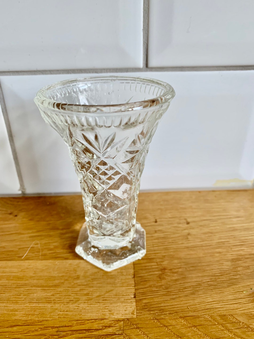 Vintage Cut Glass Vase. - Etsy